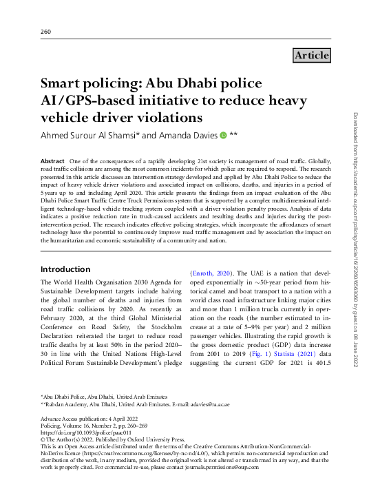 (PDF) Smart policing: Abu Dhabi police AI/GPS-based initiative to reduce heavy vehicle driver ...