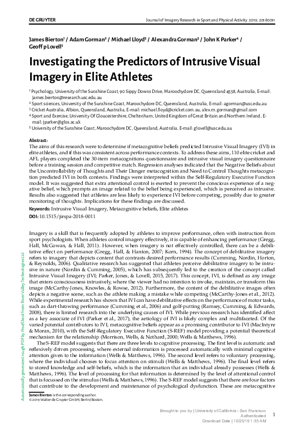 (PDF) Investigating the Predictors of Intrusive Visual Imagery in Elite ...