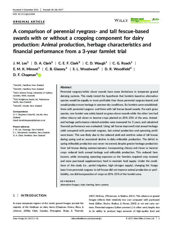 (PDF) A comparison of perennial ryegrass- and tall fescue-based swards ...