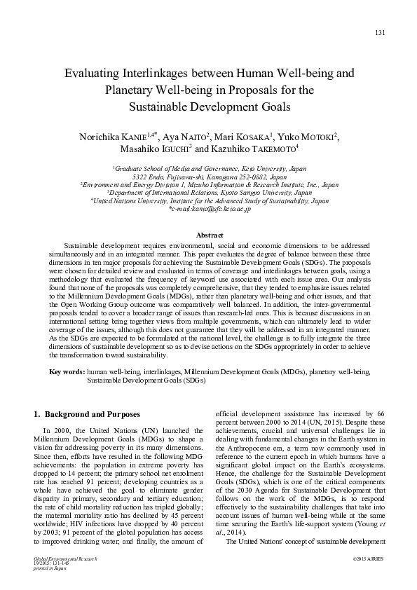 (PDF) Evaluating Interlinkages between Human Well-being and Planetary ...