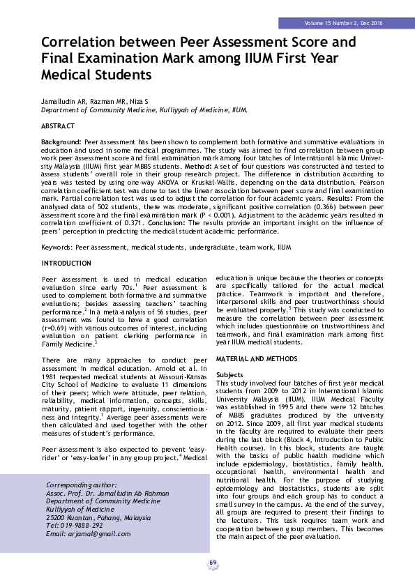 (PDF) Correlation between Peer Assessment Score and Final Examination ...