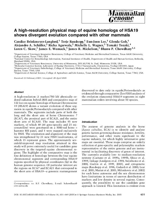(PDF) A high-resolution physical map of equine homologs of HSA19 shows divergent evolution ...