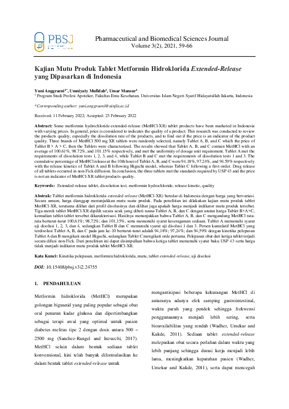 (PDF) Kajian Mutu Produk Tablet Metformin Hidroklorida Extended-Release ...