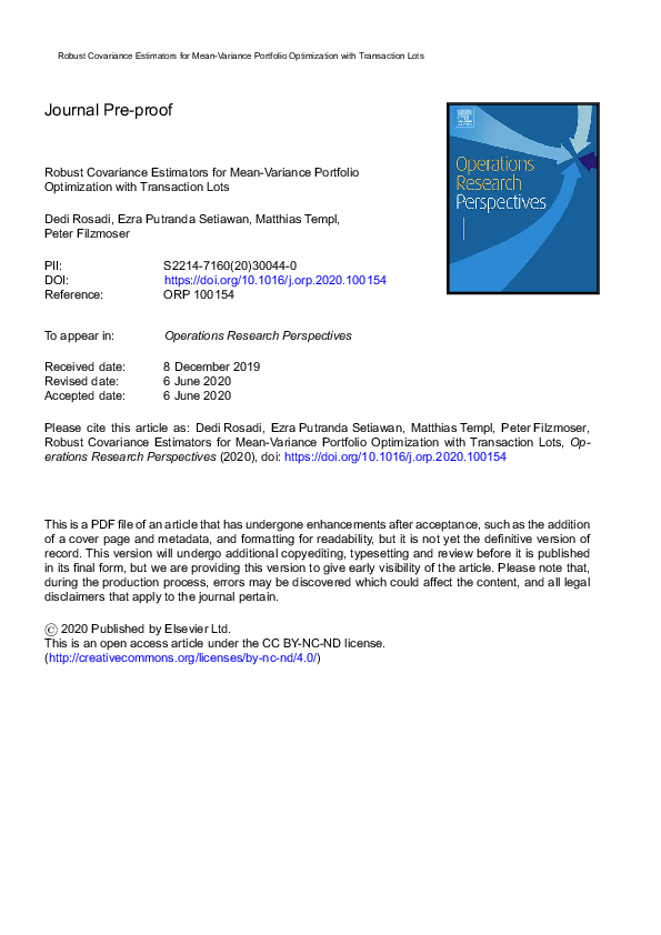 Pdf Robust Covariance Estimators For Mean Variance Portfolio