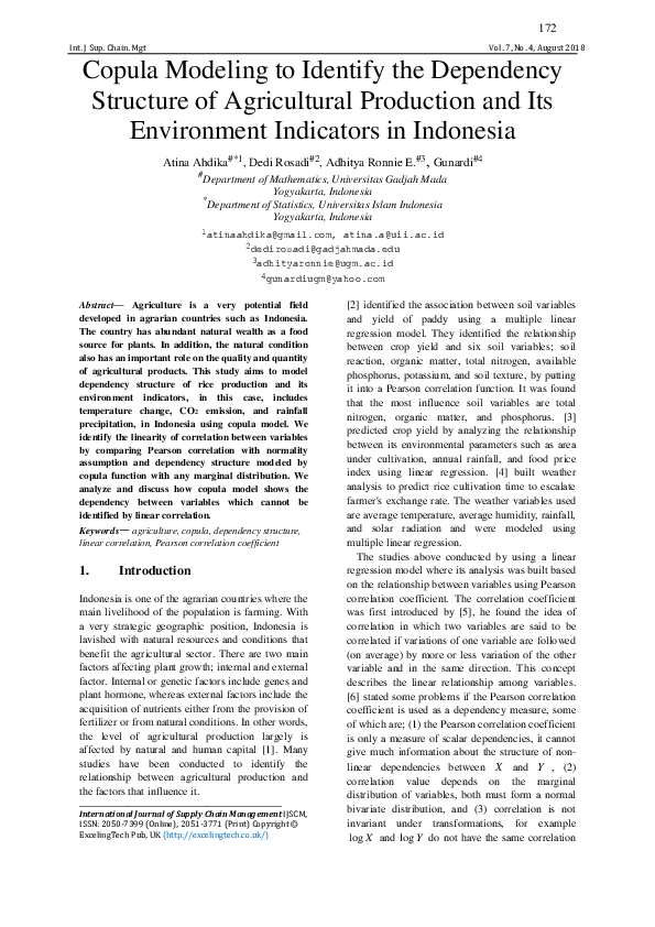 (PDF) Copula Modeling to Identify the Dependency Structure of Agricultural Production and Its ...