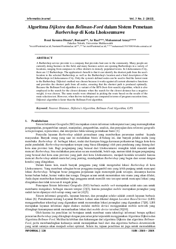 (PDF) Algoritma Dijkstra dan Bellman-Ford dalam Sistem Pemetaan ...