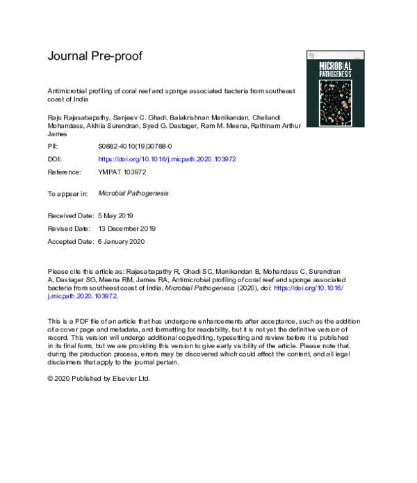 Pdf Antimicrobial Profiling Of Coral Reef And Sponge Associated