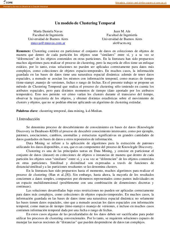 (PDF) Un modelo de clustering temporal | Daniela Navas - Academia.edu