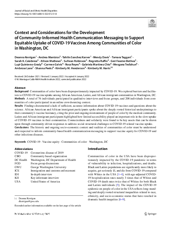(PDF) Context and Considerations for the Development of Community ...