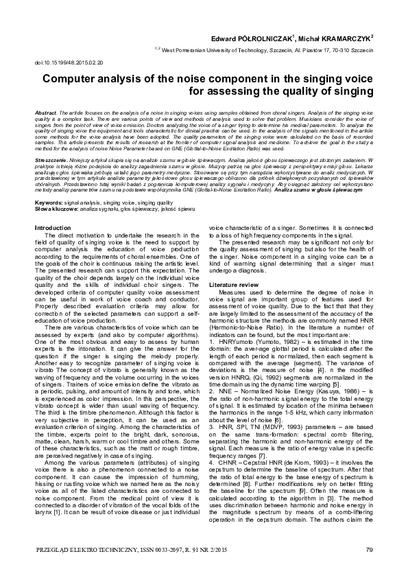 (PDF) Computer analysis of the noise component in the singing voice for ...
