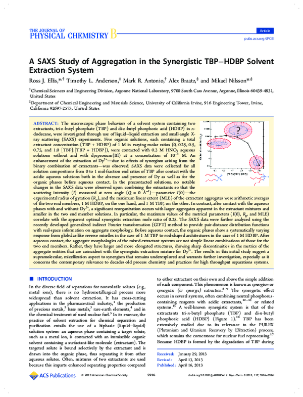 (PDF) A SAXS Study of Aggregation in the Synergistic TBP–HDBP Solvent ...