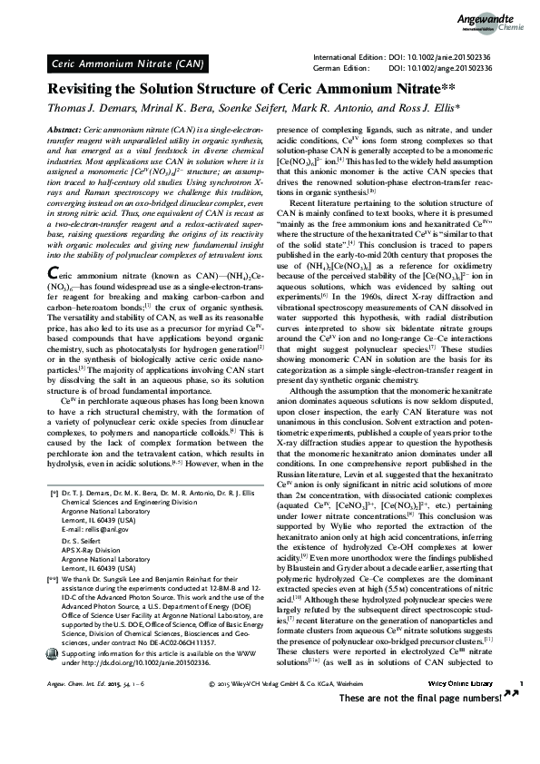 (PDF) Revisiting the Solution Structure of Ceric Ammonium Nitrate