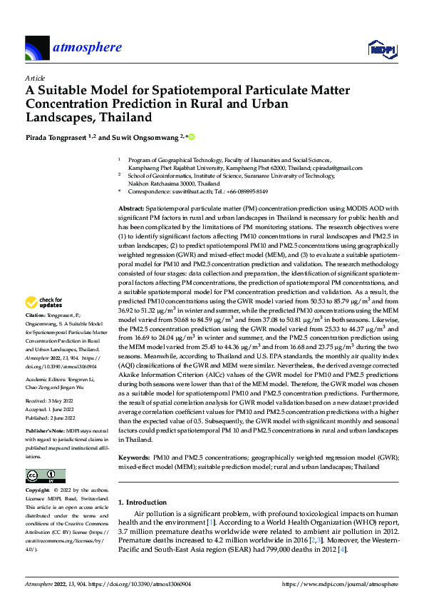 (PDF) A Suitable Model for Spatiotemporal Particulate Matter Concentration Prediction in Rural ...