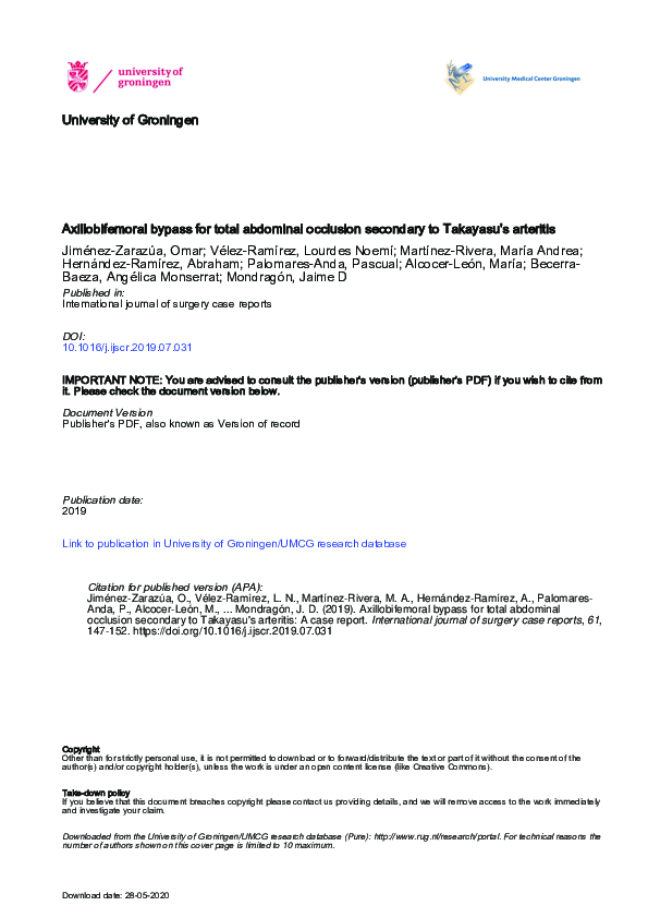 Pdf Axillobifemoral Bypass For Total Abdominal Occlusion Secondary To