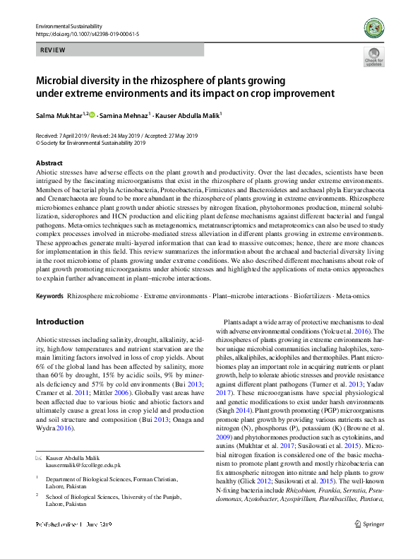 (PDF) Microbial diversity in the rhizosphere of plants growing under ...