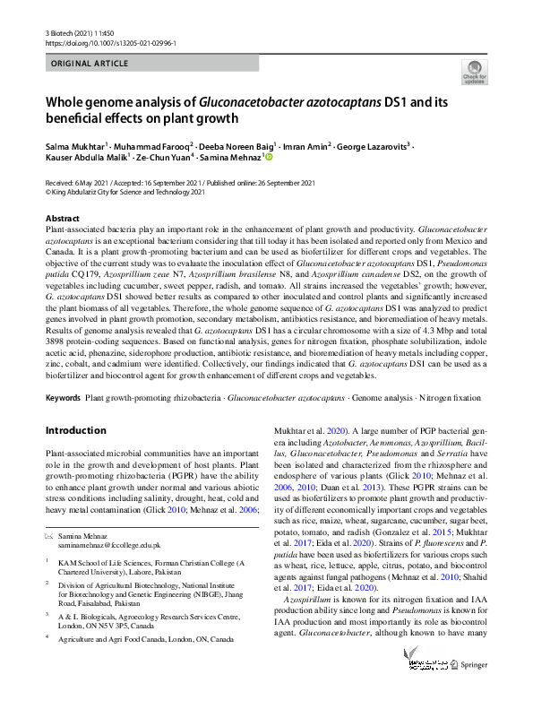 (PDF) Whole genome analysis of Gluconacetobacter azotocaptans DS1 and ...