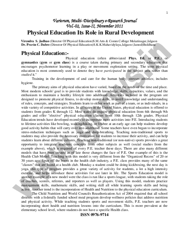 (PDF) Physical Education Its Role in Rural Development