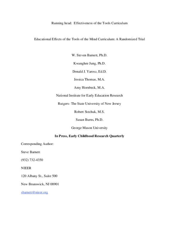 (PDF) Educational effects of the Tools of the Mind curriculum: A ...
