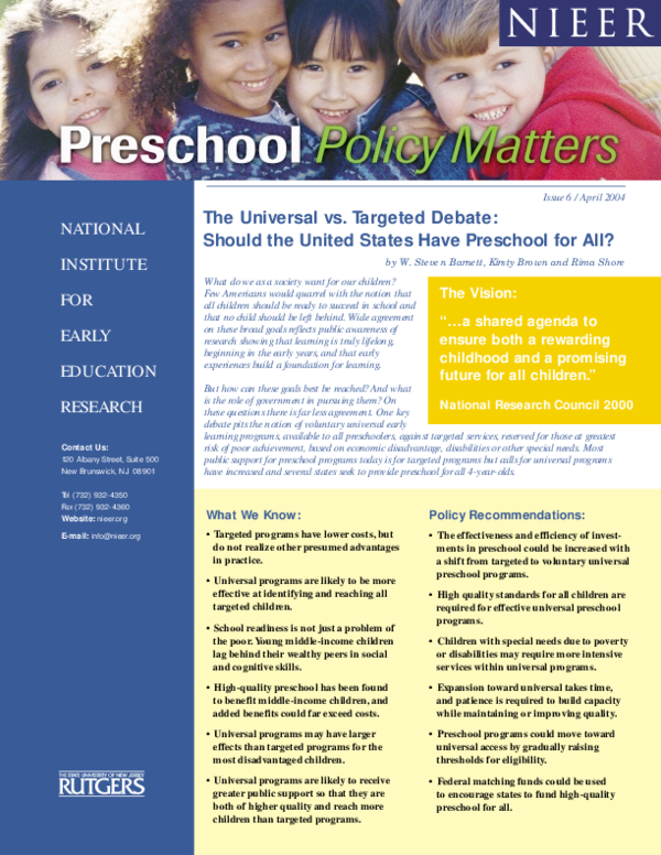 (PDF) The Universal vs. Targeted Debate: Should the United States Have ...