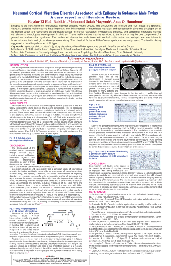 (PDF) Neuronal Cortical Migration Disorder Associated with Epilepsy in ...