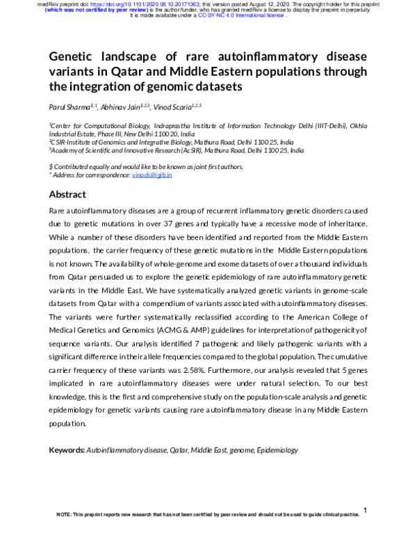 (PDF) Genetic landscape of rare autoinflammatory disease variants in ...
