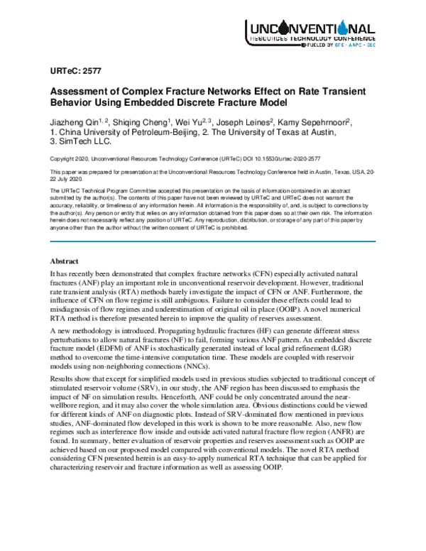 (PDF) Assessment of Complex Fracture Networks Effect on Rate Transient Behavior Using Embedded ...