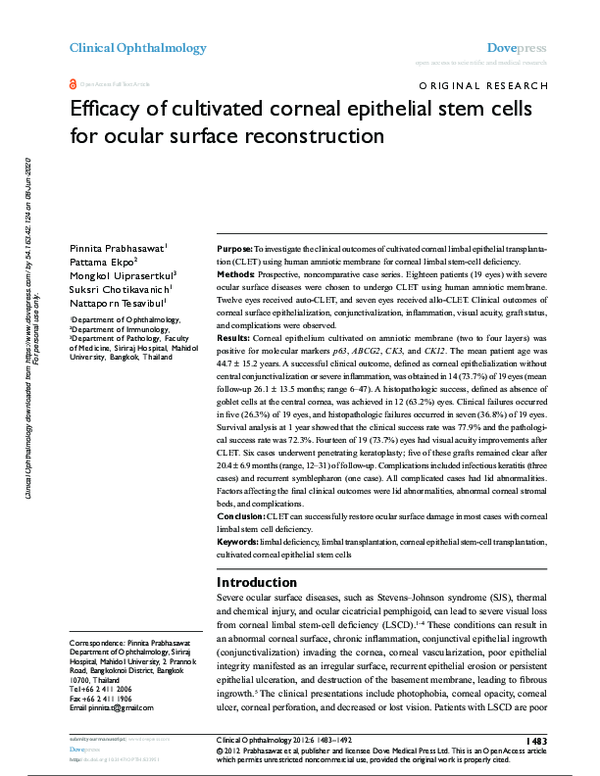 (PDF) Efficacy of cultivated corneal epithelial stem cells for ocular ...