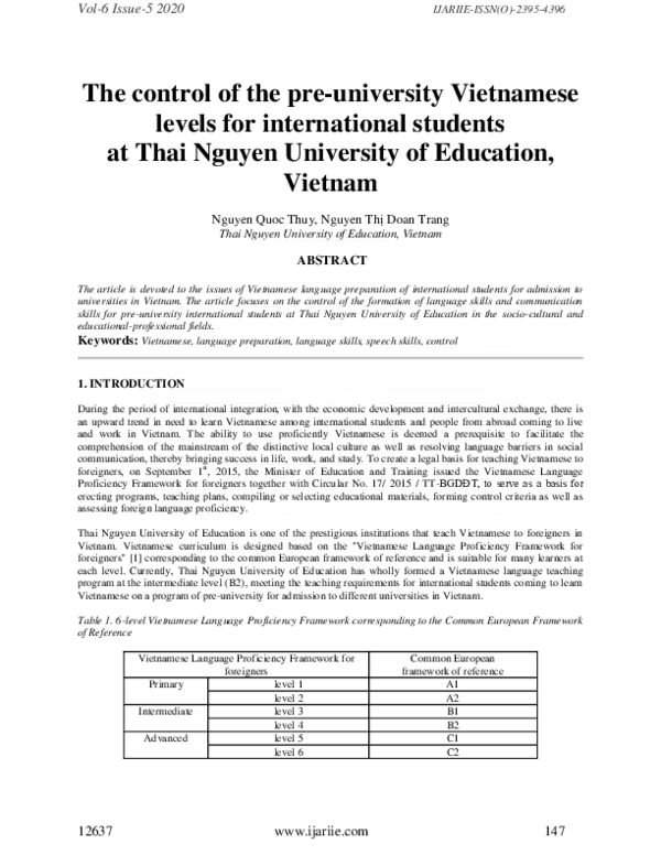 (PDF) The control of the pre-university Vietnamese levels for ...
