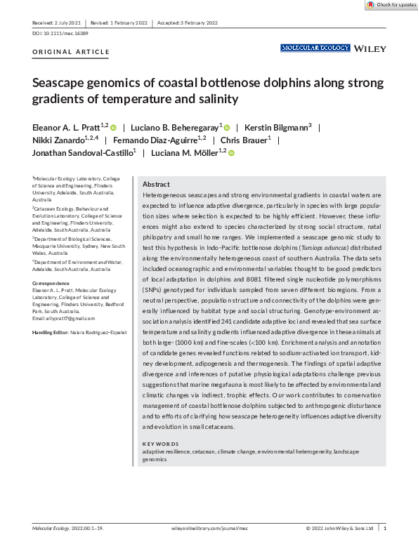 (PDF) Seascape genomics of coastal bottlenose dolphins along strong ...