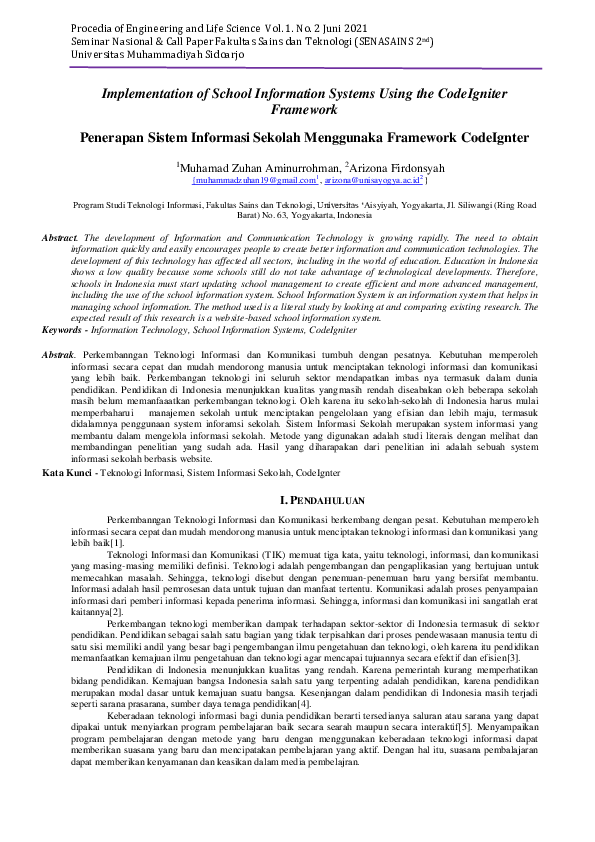 Pdf Implementation Of School Information Systems Using The Codeigniter Framework