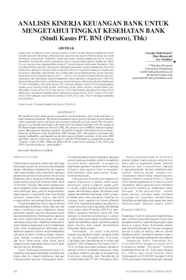 (PDF) ANALISIS KINERJA KEUANGAN BANK UNTUK MENGETAHUI TINGKAT KESEHATAN BANK (Studi Kasus PT ...