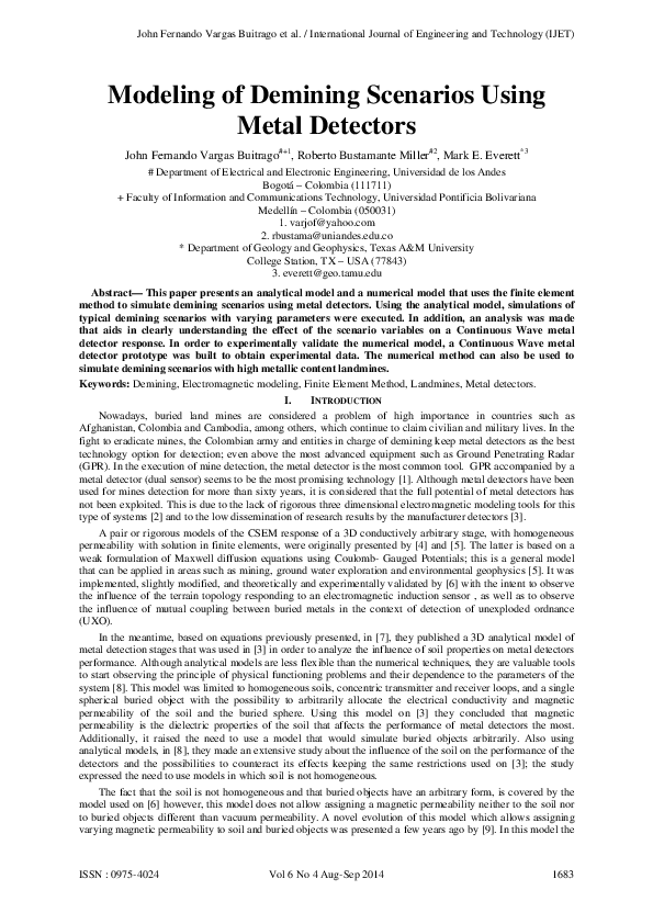 (PDF) Modeling of Demining Scenarios Using Metal Detectors