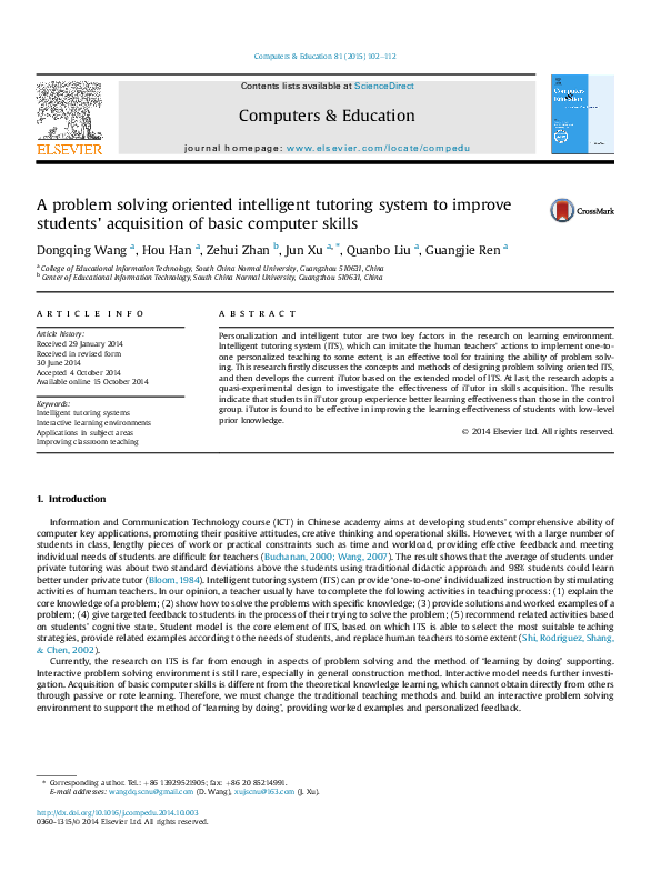 (PDF) A problem solving oriented intelligent tutoring system to improve students' acquisition of ...