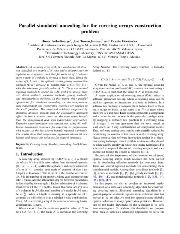 (PDF) A parallel simulated annealing for the covering arrays construction problem | Jose Torres ...