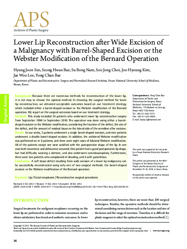 (PDF) Lower lip reconstruction after wide excision of a malignancy with ...