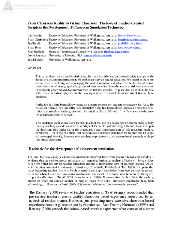 (PDF) From Classroom Reality to Virtual Classroom: The role of teacher-created scripts in the ...