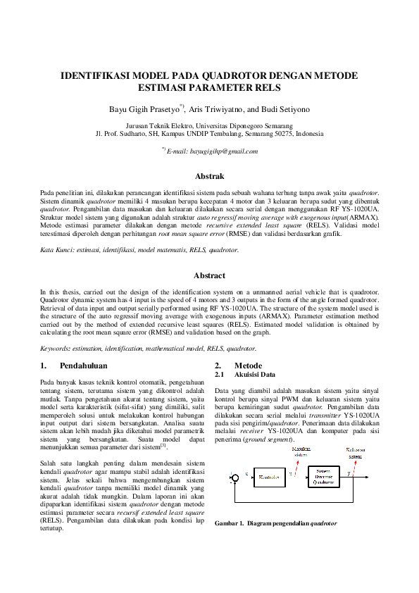 (PDF) Identifikasi Model Pada Quadrotor Dengan Metode Estimasi Parameter Rels