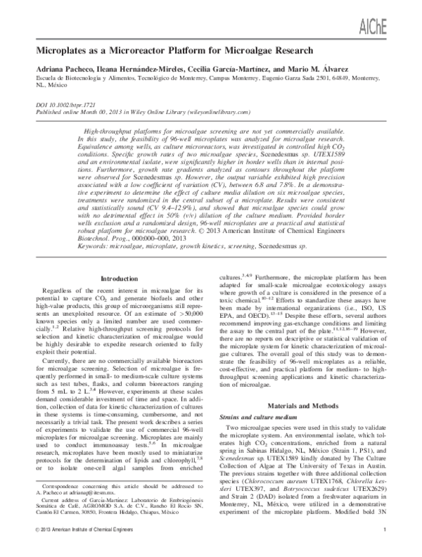 (PDF) Microplates as a microreactor platform for microalgae research