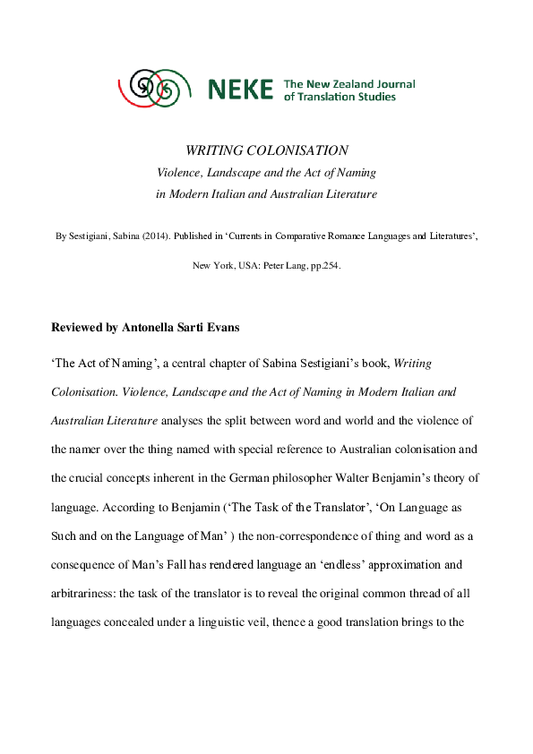 (PDF) Writing Colonisation Violence, Landscape, and the Act of Naming ...