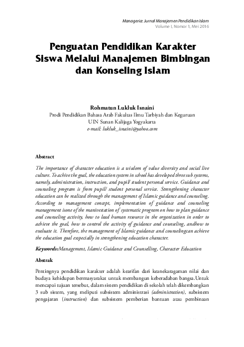 (PDF) Penguatan Pendidikan Karakter Siswa Melalui Manajemen Bimbingan dan Konseling Islam