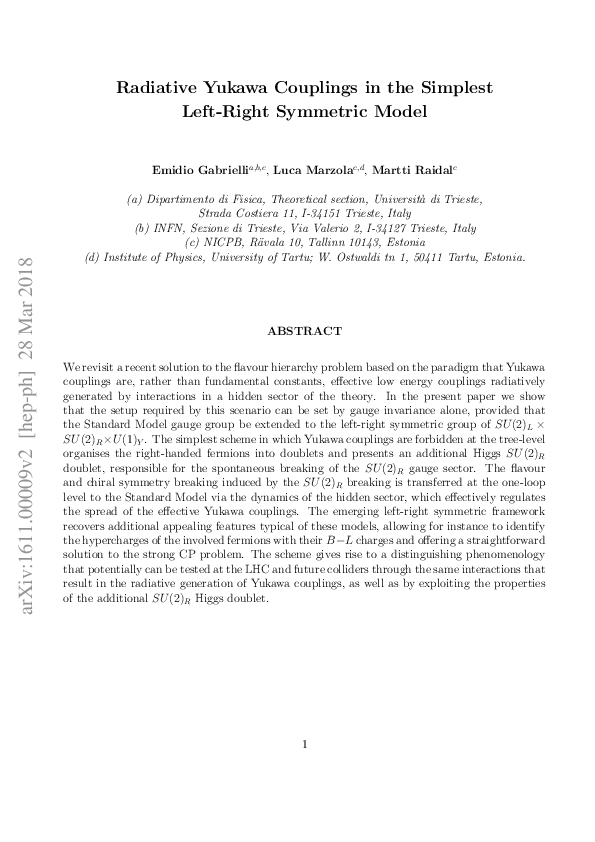 (PDF) Radiative Yukawa couplings in the simplest left-right symmetric model | Emidio Gabrielli ...