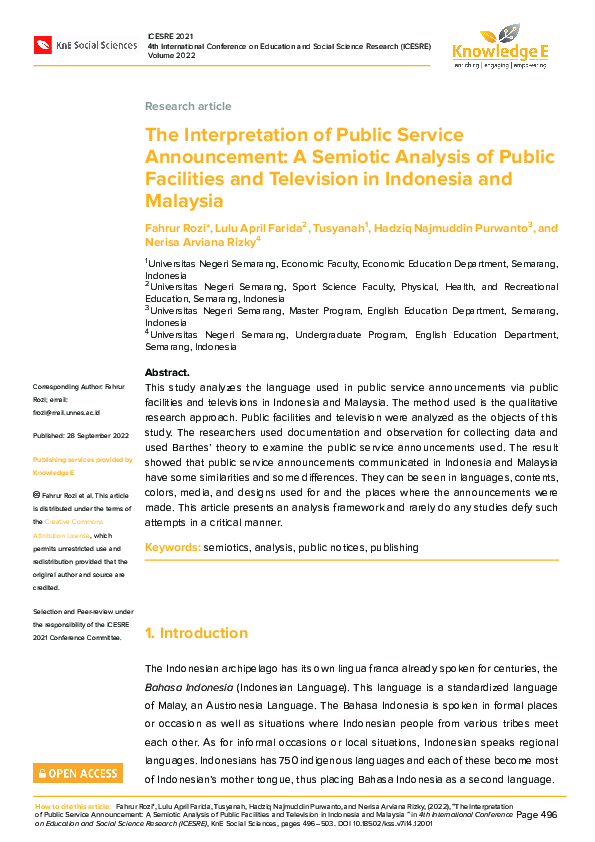 (PDF) The Interpretation of Public Service Announcement: A Semiotic ...