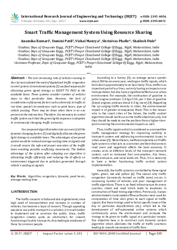 (PDF) Smart Traffic Management System Using Resource Sharing