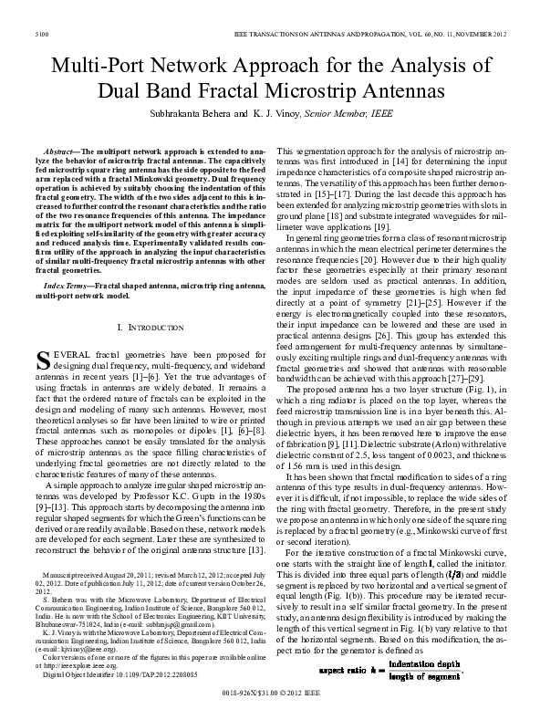 (PDF) Multi-Port Network Approach for the Analysis of Dual Band Fractal ...