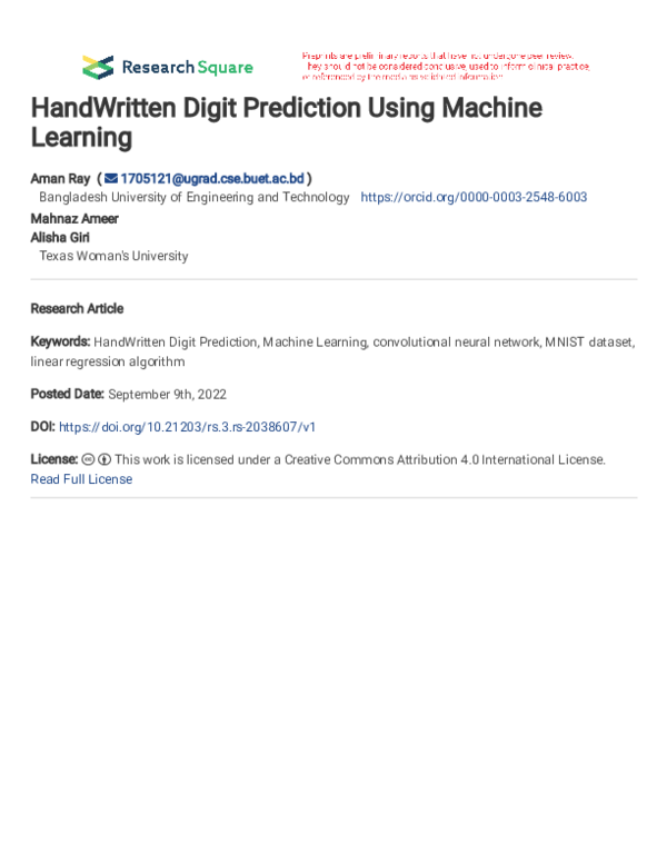 Pdf Handwritten Digit Prediction Using Machine Learning