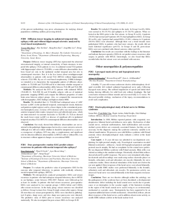 (PDF) P200 Diffusion tensor imaging in unilateral temporal lobe epilepsy with and without ...