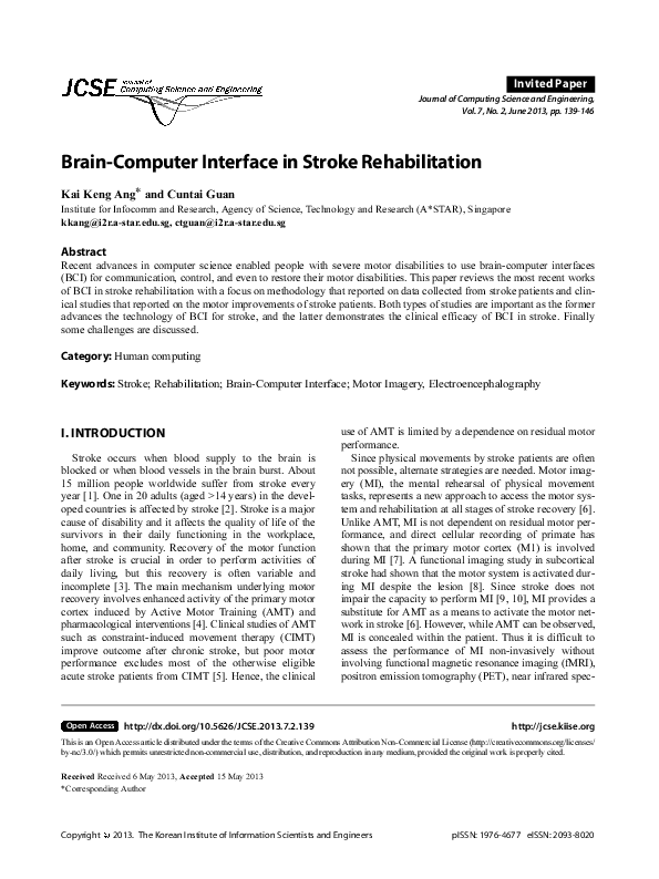 (PDF) Brain-Computer Interface in Stroke Rehabilitation