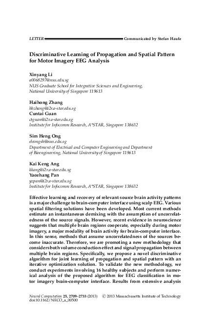 (PDF) Discriminative Learning of Propagation and Spatial Pattern for Motor Imagery EEG Analysis