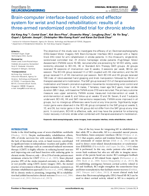 (PDF) Brain-computer interface-based robotic end effector system for ...