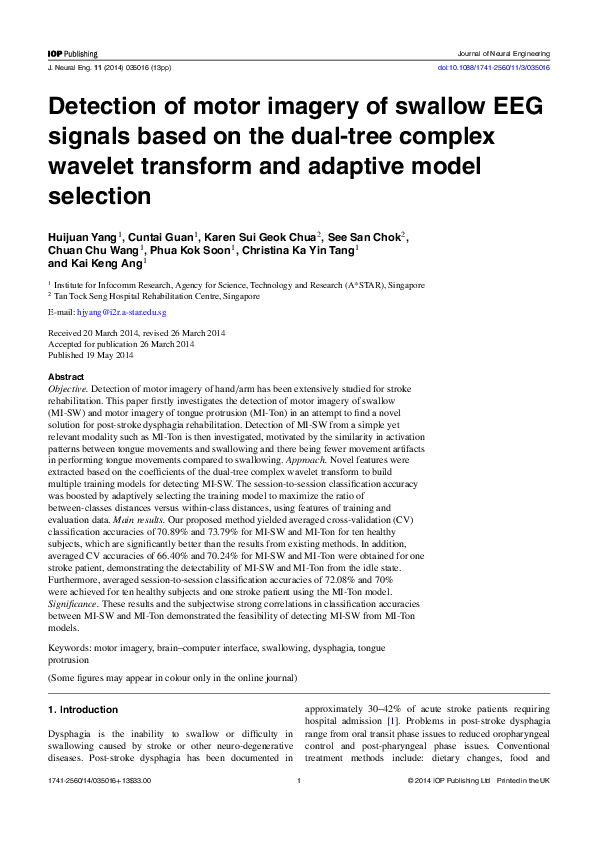 Pdf Detecting Swallow Motor Imagery Via Eeg